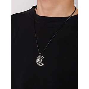 HAQUIL Dragon Necklace for Men, Celtic Dragon on Crescent Moon Pendant, Faux Leather Cord, Dragon Jewelry Gift