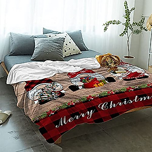 Flannel Fleece Throw Blankets for Bed Couch, Merry Christmas Cute Gnome on Retro Wooden Boards Bed Blanket Cozy Lightweight Warm Blankets,Soft Flannel Blanket for All Season, 39x49Inch