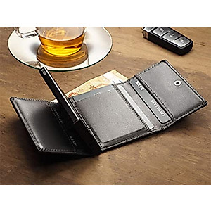 PULARYS Mini Wallet BOSTON - Multifunckion Credit Card Case - Italian Leather - RFID blocking - Size: 7.5 x 9.5 x 2.5 cm - Space for up to 10 Cards - Snap Fastener - Classic Design