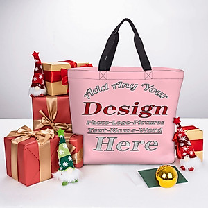 Custom Tote Bag For Women Add Your Own Logo Photo Image Text Name Shoulder Bag Handbag Pink Customize Bag For Shopping Travel Business Work Beach Personalized Gift