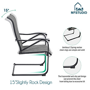 MFSTUDIO Outdoor Sling Dining Chair, 2 PCS Heavy Duty Spring Motion Patio Dining Chair, Tan Color, 300LBS