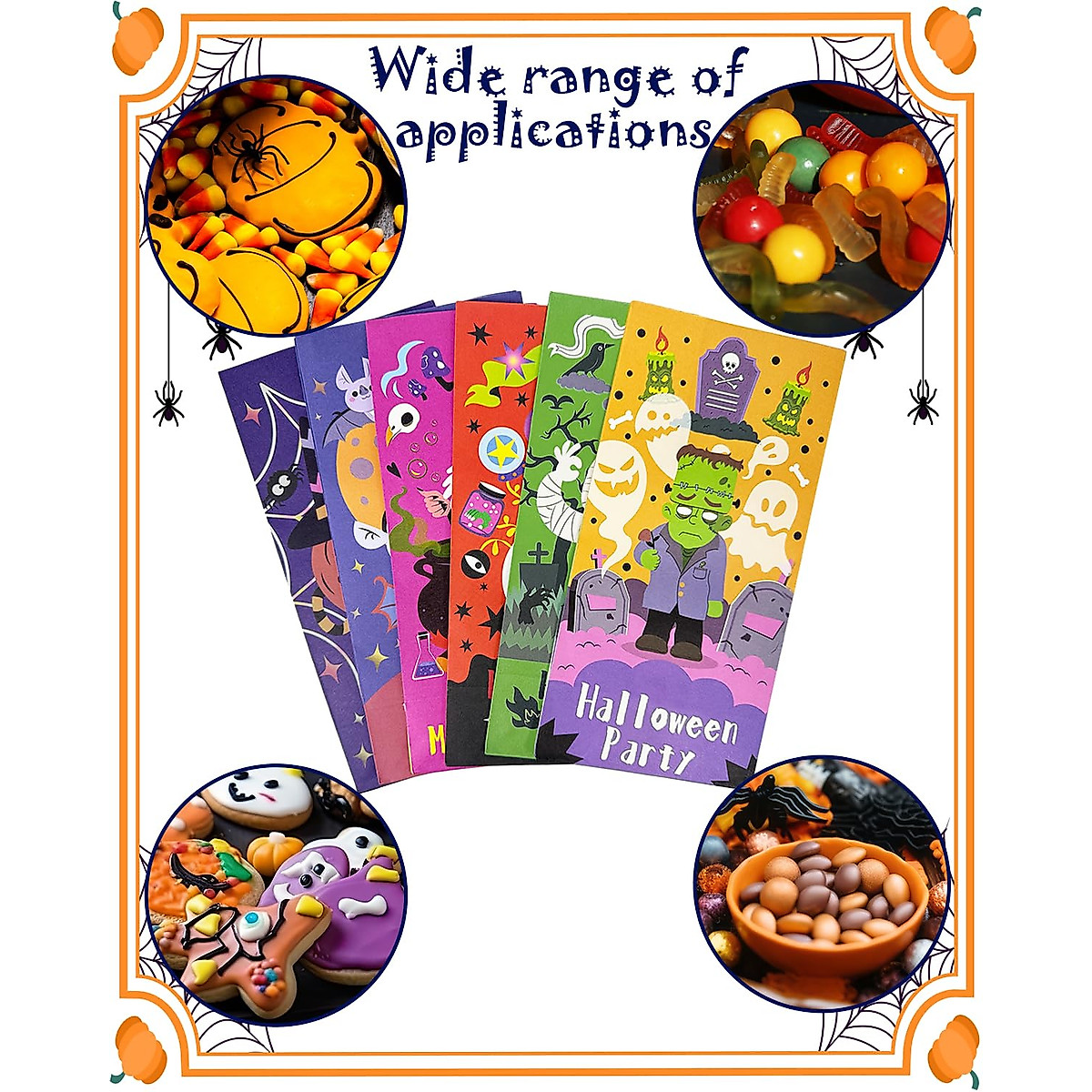 Gcardist Halloween Treats Bags 30 PCS Party Favors with 6 Designs, 3x5x9.5 Inches for Trick or Treat Festival - Includes Stickers - Happy Halloween Candy Bags