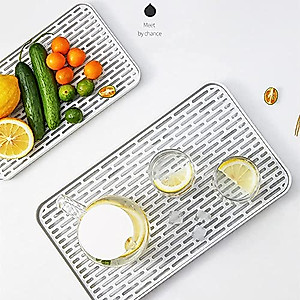 Bonilve Serving Tray & Dish Rack & Flat Drain Board, Multi-Use Tray for Serving, Fruit Drain, Cup Drain, Vegetable Drain, White & Grey, Perfect for Coffee Table, Kitchen, Outdoors (6.69W x 12.2L)