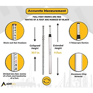 AdirPro Universal Rotary Laser Detector & AdirPro 14-Foot Aluminum Grade Rod Bundle