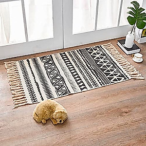 HLOVME Woven Cotton Boho Area Rug with Tassel 2' x 3' Washable Indoor/Outdoor Rugs for Living Room Bedroom Kitchen Hallways Floor