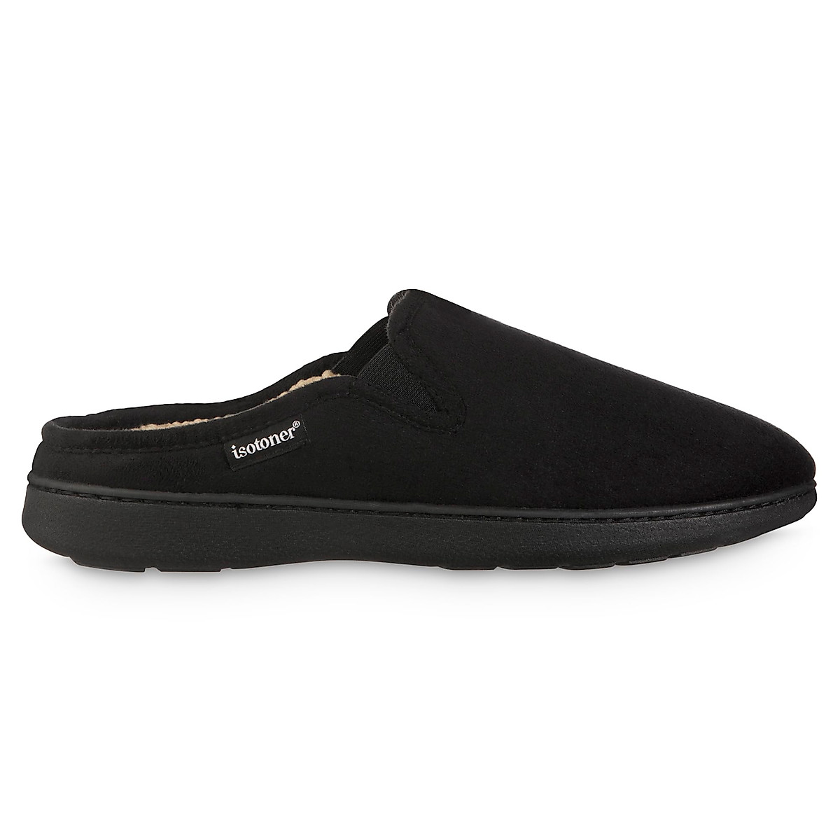 isotoner Men's, Advanced Gel Infused Memory Foam Microsuede Vincent Hoodback ECO Comfort Recycled Slippers Clog, Black, 8-9