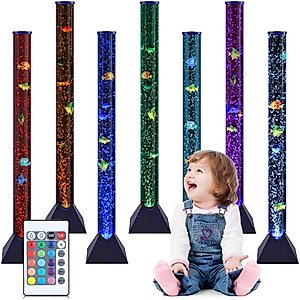 Emilux MOONSAY Large LED Fish Lamp Tube - 3.3FT Sensory Bubble Lamp with Moving Fish & 20 Color Remote for ADHA & Autism Children - Color Change Aquarime Lamp for Home Décor