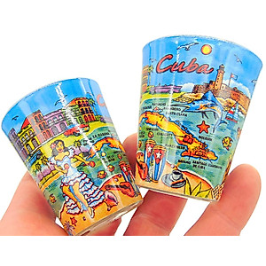 Westmon Works Cuba Souvenir Shot Glass Set Cuban Glasses Featuring Havana at Sunset, Pack of 2