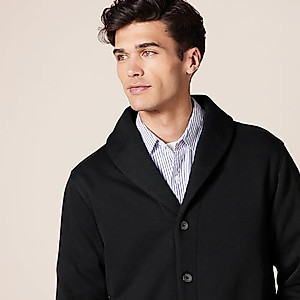 Amazon Essentials Men's Long-Sleeve Fleece Shawl-Collar Cardigan, Black, X-Large