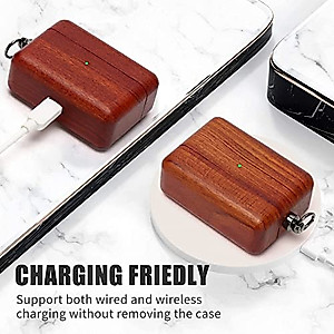 Wood Airpod Case for Airpods, Full-Body Protective Wood Case with Carabiner for Apple Airpods (Airpod pro, Rose)