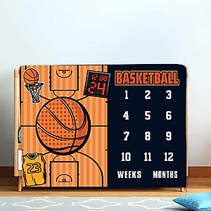 LYLYCTY Baby Monthly Milestone Blanket, Month Blanket for Newborn Baby Shower, Basketball Game Photography Background for Baby 60x40 inches BTLSLY111