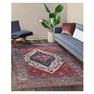GLN Rugs Vintage Collection - Machine Washable Area Rug, Vintage Washable Rug, Non Slip Area Rug, Low Pile Living Room Rug, Bedroom Rug, Bathroom Rug - Easy Clean (2'x3' Red Rug)
