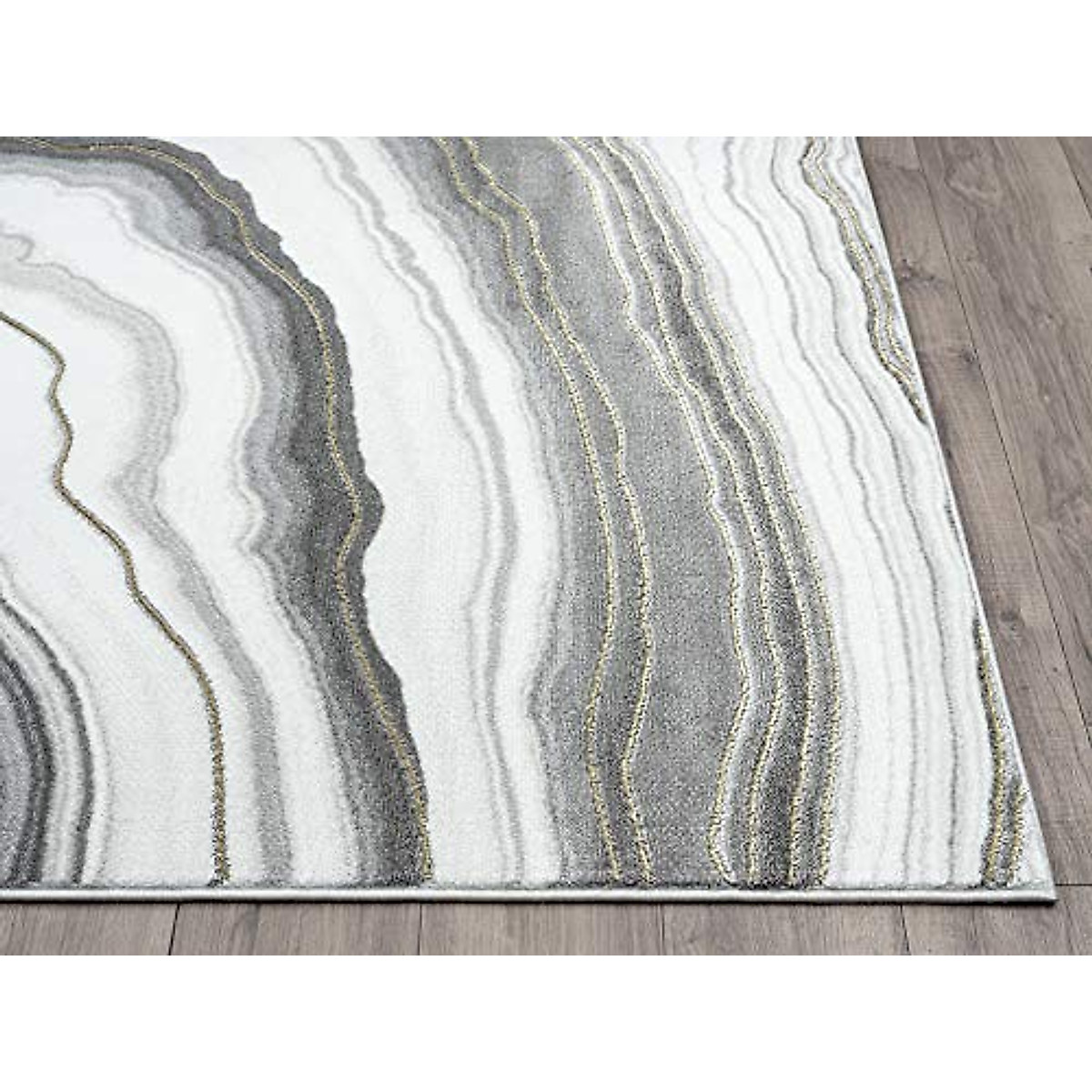 Abani 5'3" x 7'6" Rugs Contemporary Grey & Gold Granite Area Rug - Marble Swirl Grayscale Non-Shedding Dining Room Rug