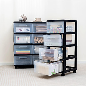 Bienvoun 4 Drawer Storage Cart Home Office Clear Plastic Drawer Storage with Wheels for Clothes Crafts Art Supplies