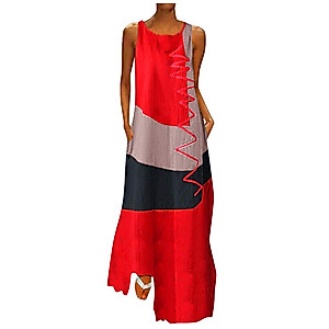aihihe Womens Plus Size Maxi Dresses with Pockets, Casual Summer Sleeveless V-Neck Loose Long Dress Tank Tunic Dress