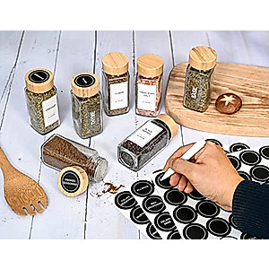Glass Spice Jars with Label Set, Bamboo Lids & Funnel - Kitchen Airtight Storage Jars with Lids - Spices and Seasonings Sets Organizer, Spice Glass Jar with Lid Food Canister Bottle Sugar Shaker