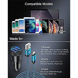 iPhone Car Charger Fast Charging for iPhone 14 13 12 Pro Max Mini SE 11Pro Max X 10 XR XS 8 Plus, 30W Dual Port Cigarette Lighter Adapter + Braided Apple Lightning Cable i Phone Charger Cord Wire 6FT