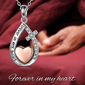 HUKKUN Urn Necklace for Women Sterling Silver Rose Gold Heart Cremation Jewelry for Ashes Teardrop Memorial Gift for Mother