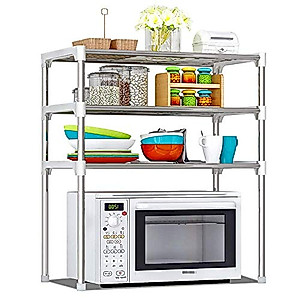 JF-XUAN Kitchen Shelf Microwave Oven Rack Kitchen Shelf 3 Layer Microwave Oven Rack Multifunctional Open Shelf Compatible with Kitchen Utensils Towels And Accessories Large Microwave Oven Rack (Col