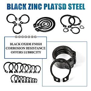 NINDEJIN Snap Ring Shop Assortment, 145PCS External Retaining Rings 15-28mm (0.59''-1.1'') Carbon Steel Snap Retaining C Clip Rings Kit for Grooved Shafts, Studs, and Other Moving Parts
