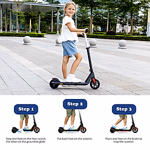 Caroma Electric Scooter for Kids Ages 6-8, Kick-Start Boost Kids Scooters for Boys/Girls, Max 6 Miles & 10 MPH, Electric Kick Scooter for Kids with Adjustable Height & Deck Lights, 120W
