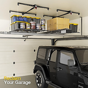 Overhead Garage Storage Rack, 4x4 Ft Garage Ceiling Storage Lift, Heavy-Duty Ceiling Mounted Garage Storage Lift System for Garage Organization, 250lbs Weight Capacity, Matte Finish