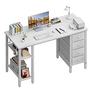 Lufeiya White Desk with Drawers & Storage Shelves, 47 Inch Study Work Writing Desk for Home Office Bedroom, Simple Modern Cute PC Computer Desks Table, White