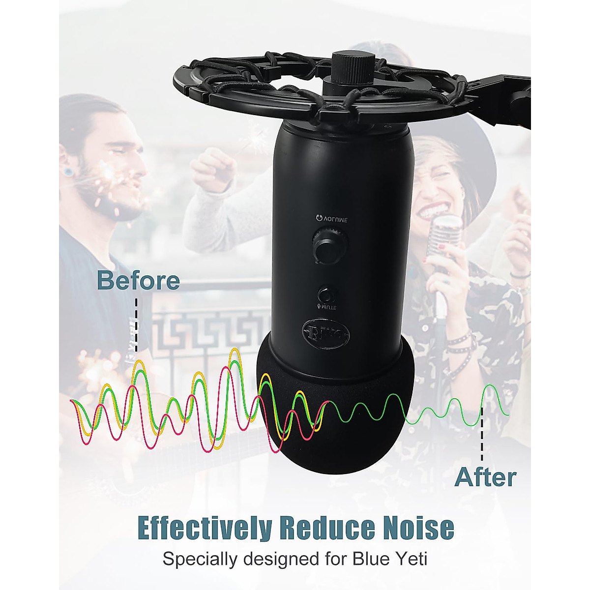 Boseen Microphone Boom Arm Stand for Blue Yeti with Shock Mount Foam Cover, Heavy Duty Boom Scissor Arm Stand for Blue Yeti, Broadcasting and Recording