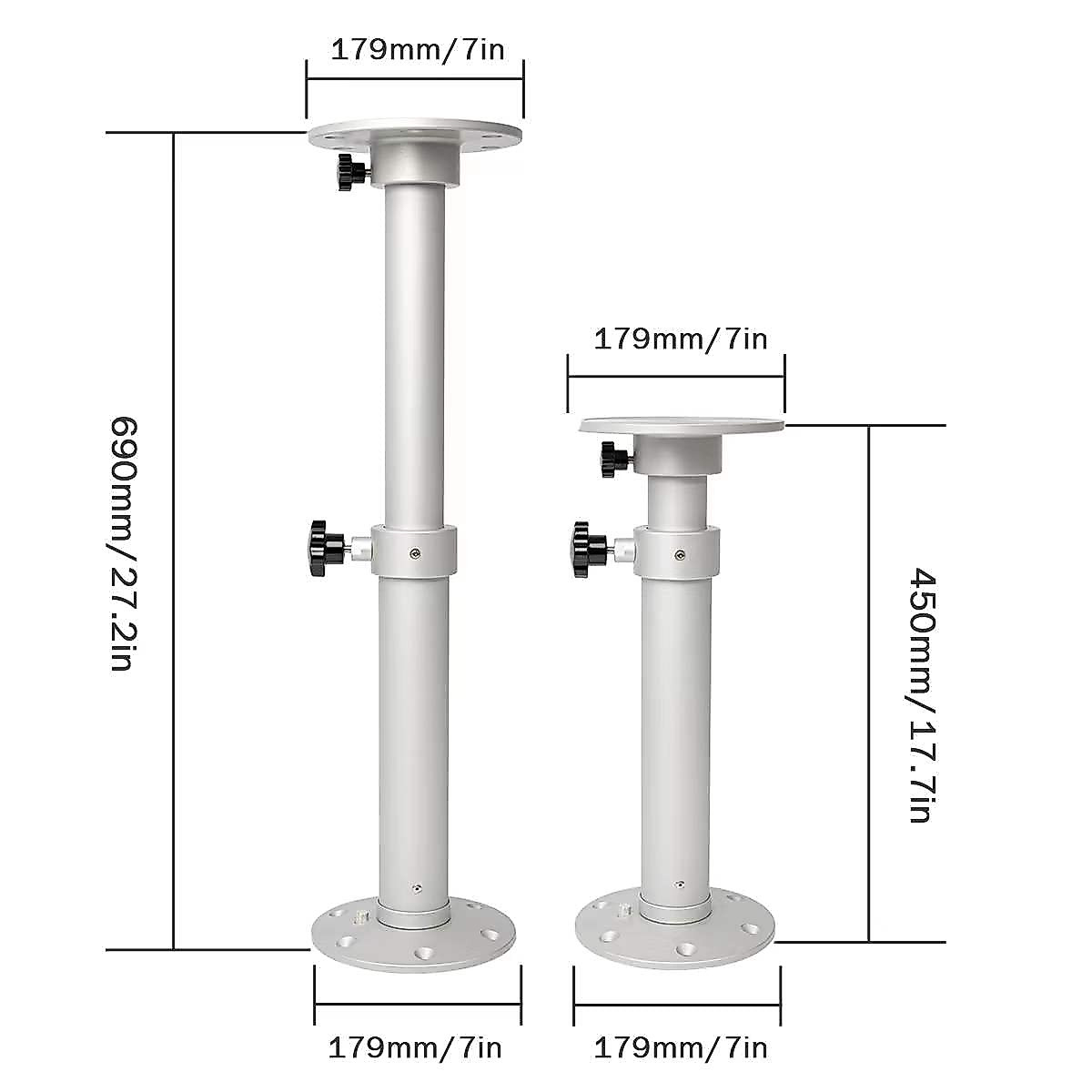 Flylin Adjustable Table Pedestal Detachable Table Base Stand Leg Base Mount Frame 17.8‑27.2 inch Aluminum Alloy Table Base Kit for RV Boat Yacht (1#)