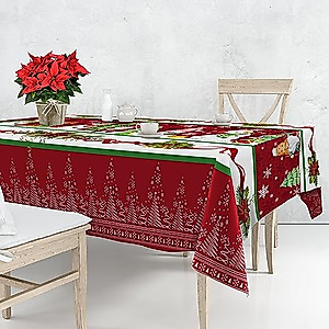 Round Christmas Tablecloth, Christmas Poinsettia Table Cloth Round 70 Inch, Christmas Tree Snowman Table Cloths with Gnomes Santa Claus Circle Table Cover Holiday Decor Gifts for Dining Room Indoor