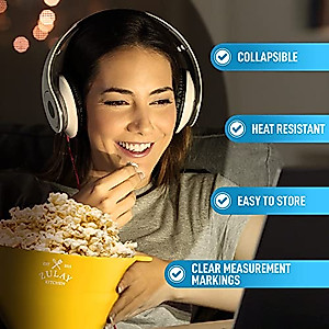 Zulay Kitchen Large Microwave Popcorn Maker - Silicone Popcorn Popper Microwave Collapsible Bowl With Lid - Family Size Microwave Popcorn Bowl - Bright Yellow