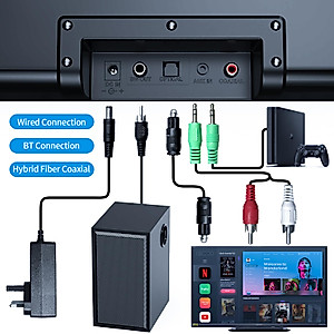 Smalody TV Speakers, Home Theater Speaker Wireless Audio Sound bar TV Speaker + Bass Subwoofer, Bluetooth Enabled/Optical/AUX/COAXIAL Inputs/Remote Control