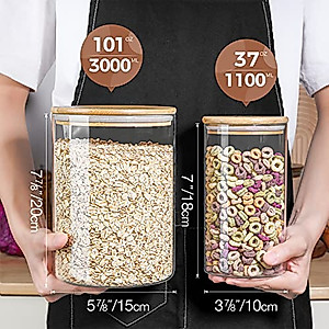 ComSaf Glass Jar with Airtight Lid (101 Oz/37 Oz), Glass Food Storage Container with Bamboo Lid, Clear Glass Food Canister Set of 2 for Dry Food Like Rice, Sugar, Flour, Pasta, Cereal, Beans, Nuts