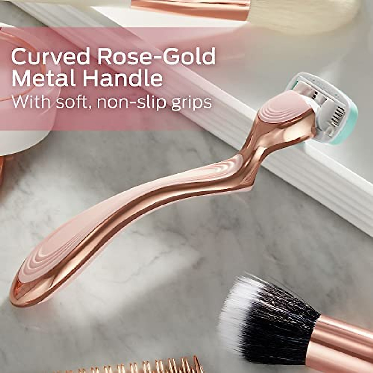 Schick Hydro Silk Moisturizing Razor for women, with premium Rose Gold Metal handle and 9 Cartridge Refills