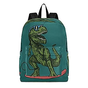 Lightweight School Backpack Skateboard Dinosaur Bookbag Schoolbag Casual Daypack for Travel with Bottle Side Pockets