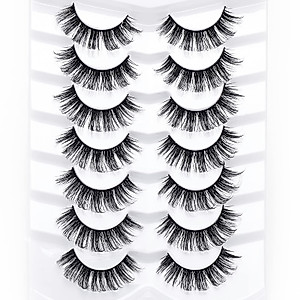 False Eyelashes CUTEBEY Russian Strip Lashes Natural Wispy D Curly Faux Mink Eyelashes 7 Pairs 15MM Eyelashes Pack Creates Natural Look (Russian SL-C)