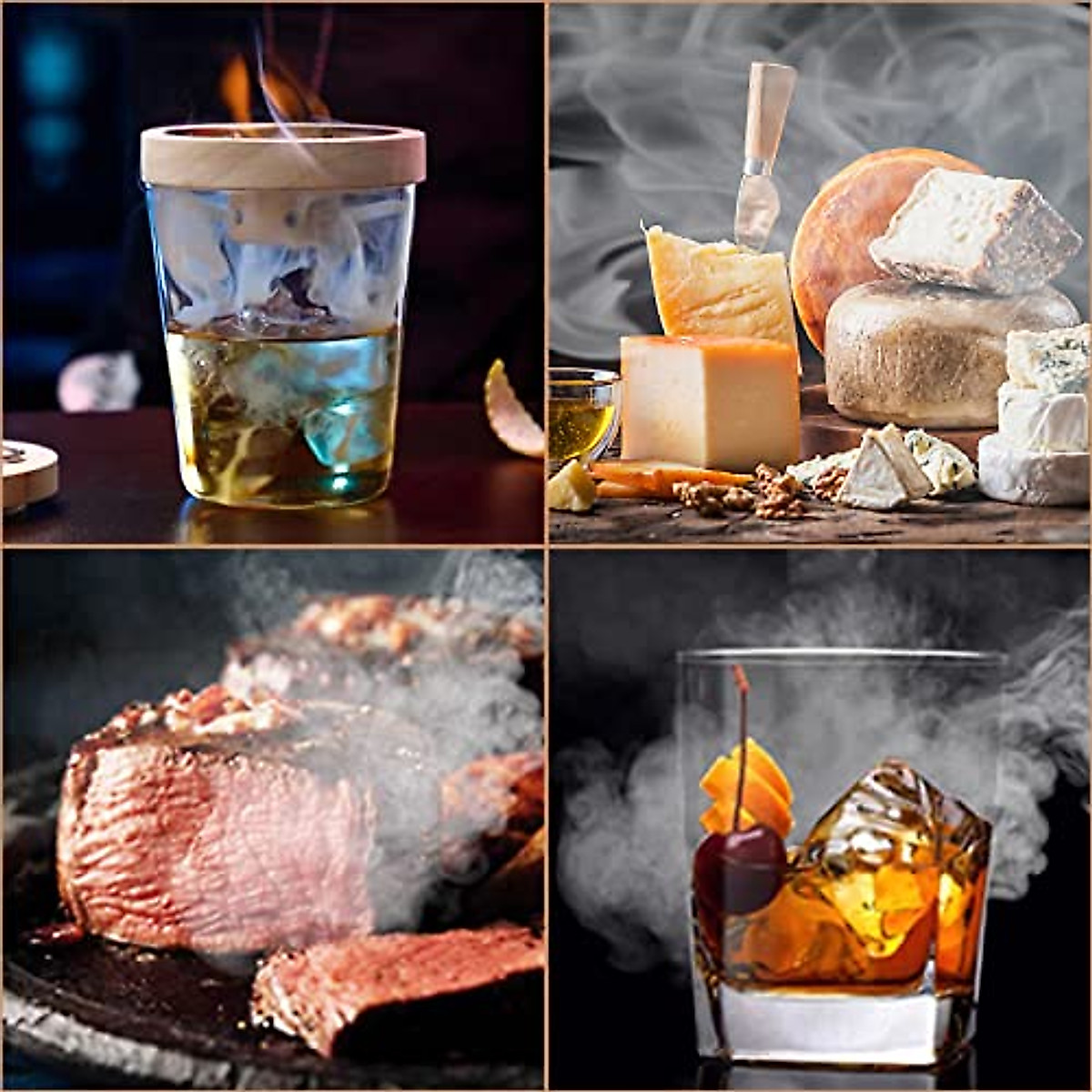 Cocktail Smoker Kit with Torch Whiskey Smoker Kit with 4 Flavors Wood Chips for Cocktails Whiskey Bourbon Cheese & Meats Gifts for Men Boyfriend Husband Dad (No Butane)