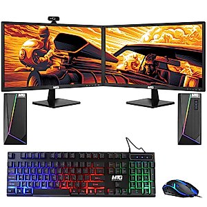 TechMagnet All in one Desktop Computer, Cheetah 6, Intel Core i5 6th, 16GB DDR3, 480GB SSD, Dual 27 inch LED Monitor, MTG RGB Keyboard Mouse, RGB Speaker and Webcam, Win10 Pro (Renewed)