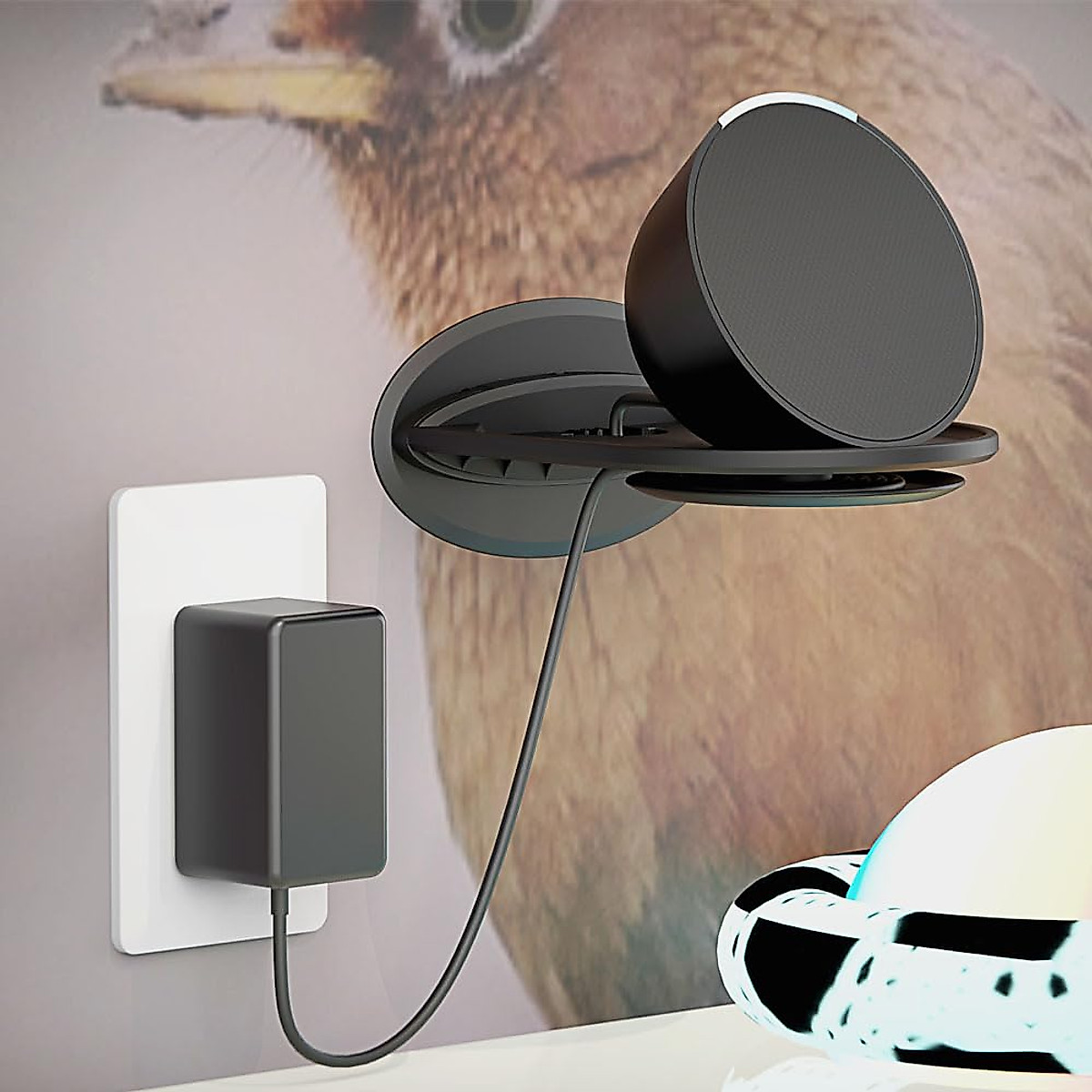 Compatible with Amazon Echo Pop Holder Echo Pop Stand Mount Echo Pop Wall Mount with Integrated Cable Management, No Screws Required, Speaker Accessories Rack (Echo Pop, White, A335), 1 piece