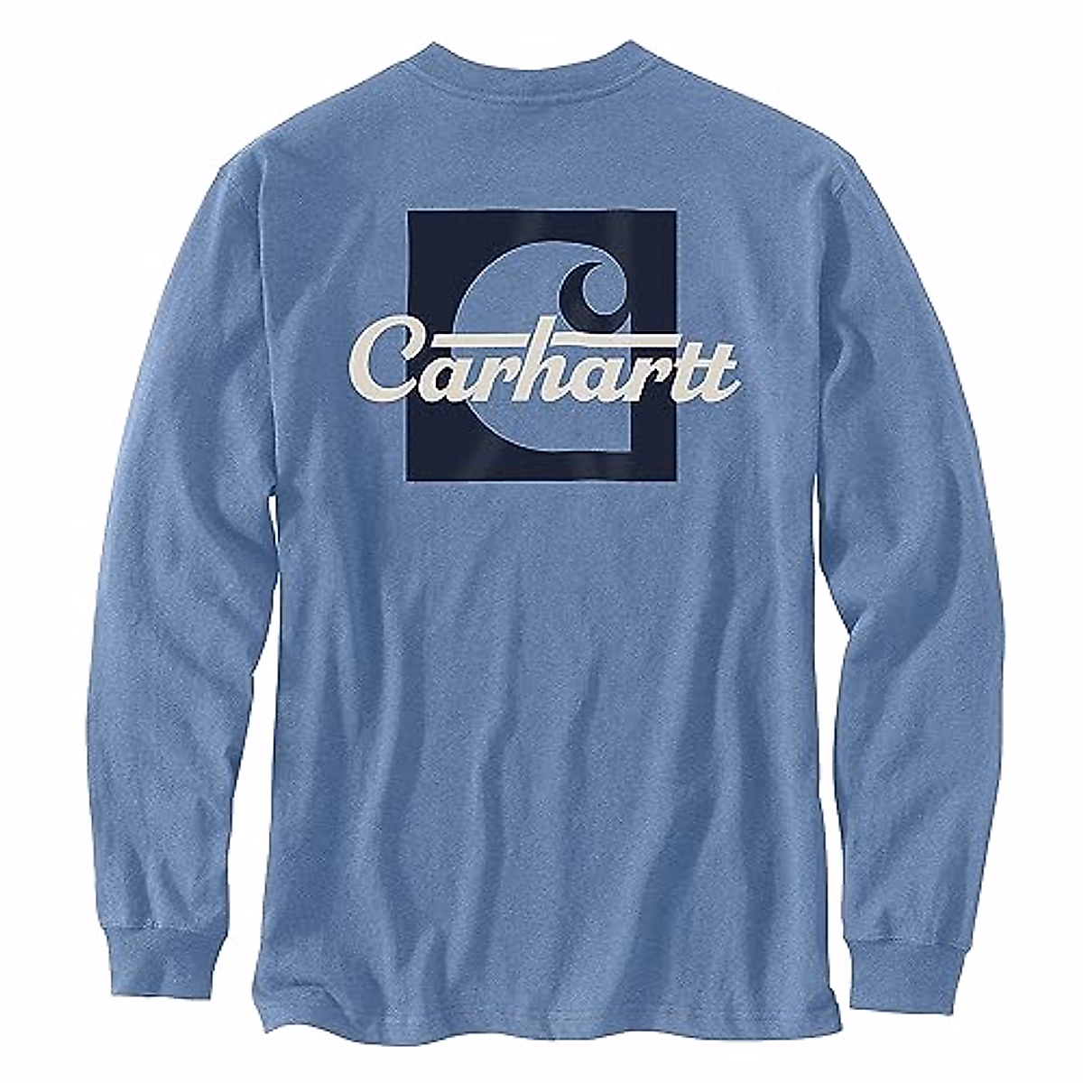 Carhartt Loose Fit Heavyweight Long Sleeve Pocket Script Graphic T-Shirt Skystone Heather LG (Reg)