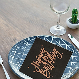 Happy Birthday Napkins Pack of 50 Rose Gold and Black Birthday Cocktail Napkins Paper Disposable Party Napkins Anniversary Lunch Dinner Birthday Decorations Supplies Beverage Napkins 3 Ply
