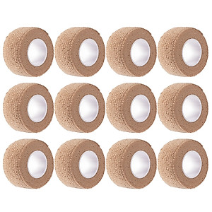 12 Pieces Self Adhesive Bandage Wrap Tape Stretch Self Adherent Cohesive Toe Tape for Sports, Wrist, Ankle, 5 Yards Each (Skin Color, 1 Inch)