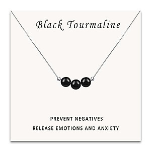 Sereney Black Tourmaline Necklace Sterling Silver Choker Necklace for Women, Black Choker Necklaces with Black Tourmaline Crystals as Birthstone Jewelry for Girls, Black Bead Stone Jewelry Gifts