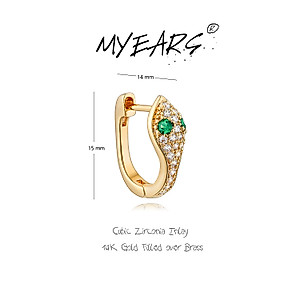 MYEARS Women Gold Huggie Hoop Snake Earrings Ear Stud Cuff Cubic Zirconia 14K Gold Plated Small Simple Minimalist Hypoallergenic Everyday Jewelry