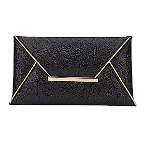 Olivia Miller Women’s Fashion Rae Rhinestone Black Envelope Clutch, Crystal Shimmery Mesh Evening Handbag, Medium Wedding Prom Party Pouch Bag