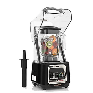 CRANDDI Quiet Smoothie Blender, Professional Countertop Blender with Removable Shield, 2200W Strong Motor, 52oz BPA-free Jar for Shakes and Smoothies, Self-Cleaning 110V K80 (Shield Black)