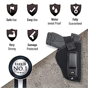 IWB Gun Holster by PH - Concealed Carry Soft Material and Interior - Fits M&P Shield 9mm.40.45 Auto/Glck 19 26 27 29 30 33 42 43 / Rug LC9, LC380 - Taurus Slim, PT111 G2 GX4 - Springfield XDs Hellcat