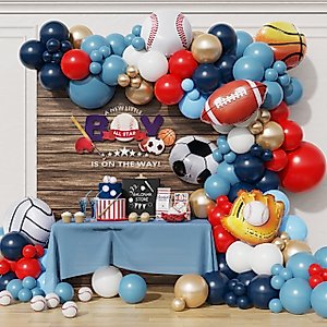 Dusty Blue Sport Theme Birthday Party Balloons Garland Arch Kit with 149pcs Football Vollyball Soccer Baseball Basketball Party Balloons for Sport Favor Theme Birthday Party Decorations (Colorful)