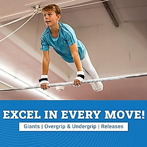 Gibson Athletic Summit High Bar Hook/Loop Gymnastics Grips for Boys - Durable Leather Grip - Hand Grips for Gymnastics Bars Kids - Gymnastics Equipment & Accessories, Made In USA