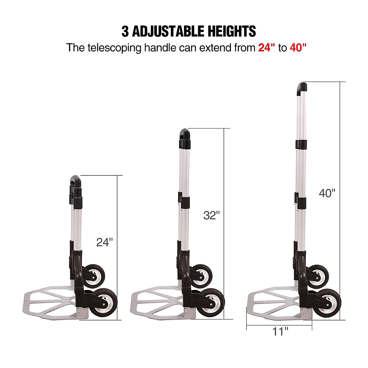 RedSwing Folding Hand Truck, 165lbs Capacity Lightweight Portable Hand Cart with Bungee Rope and 2 Rubber Wheels, Heavy Duty Foldable Hand Dolly for Home Shopping，Moving，Travel，Office ，Silver